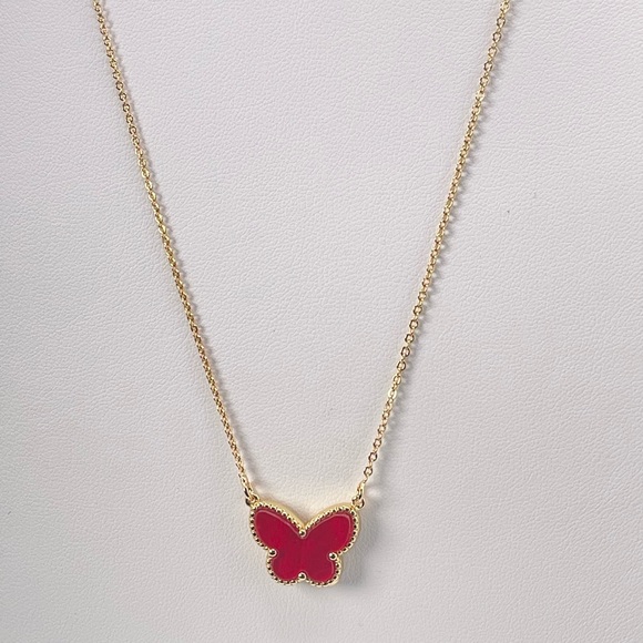 Jewelry | Gold Red Butterfly Necklace | Poshmark